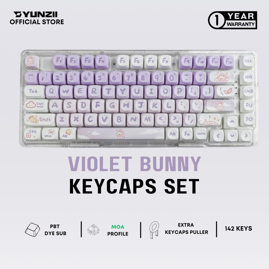 Yunzii Violet Bunny Keycap Set PBT MOA Profile 142 Keys Full ...