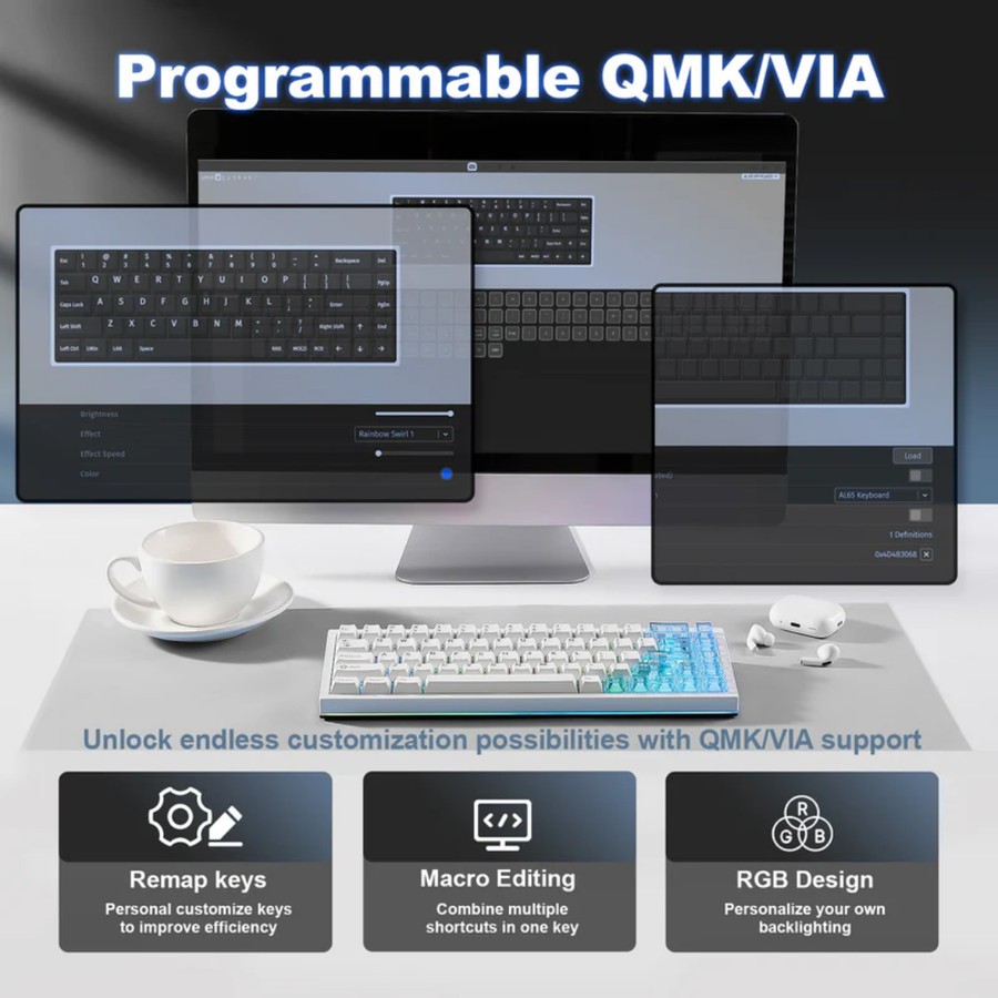 Yunzii AL65 / AL-65 Custom Hollow Wireless Mechanical Keyboard With QMK ...
